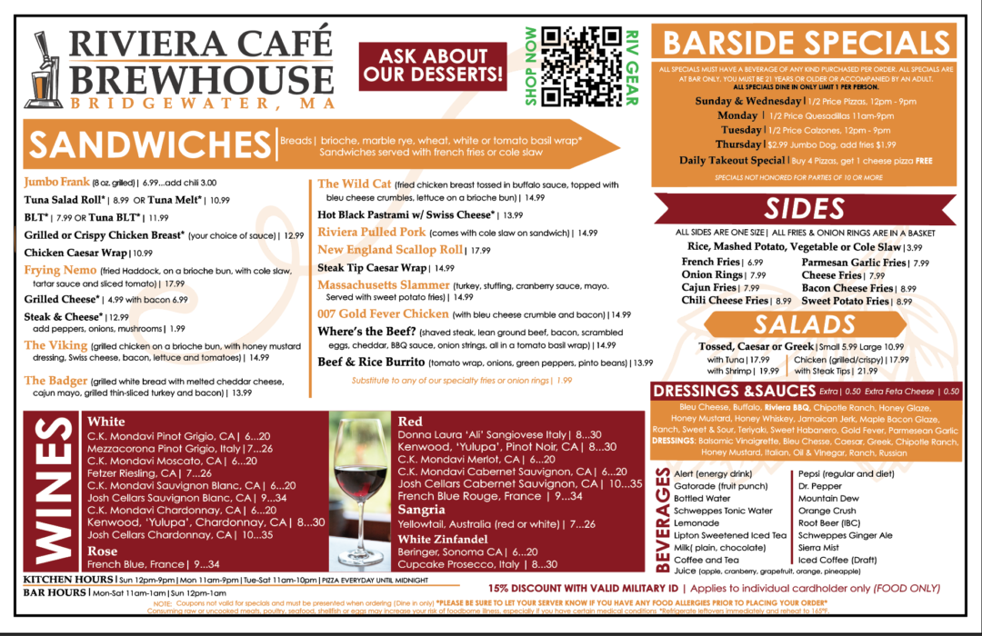 Menu - The Riv Cafe Brewhouse