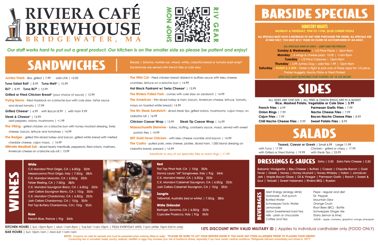 Menu - The Riv Cafe Brewhouse